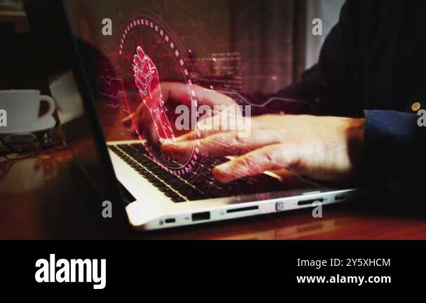 Freedom fight revolution with clenched fist symbol and man typing ...