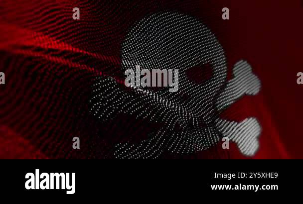 Pirate skull cyber attack flag waving pixel. Darknet and cybercrime ...