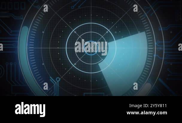 Radar scanning animation with blue digital interface and circuit ...