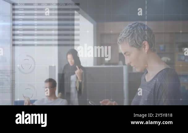 Business data analytics animation over diverse professionals using ...