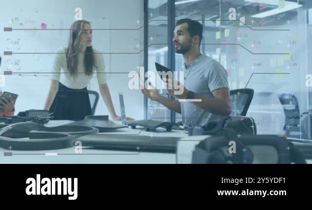 Business Data Analytics Animation Over Diverse Team Discussing In