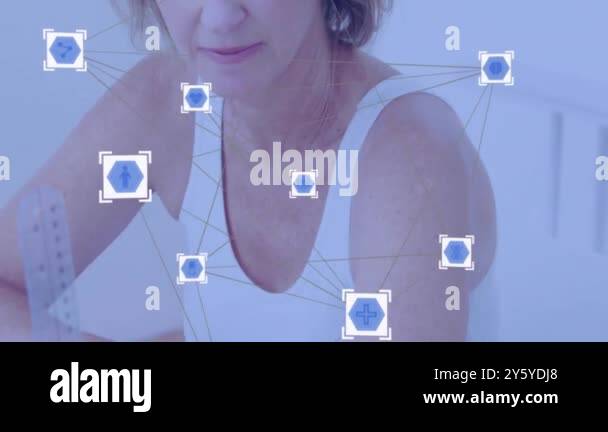 Network of medical icons and connections animation over person ...