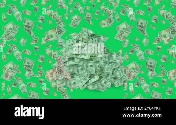 100 Dollar Bills Green Screen. Rain Effects. 3D Animation Money Rain ...