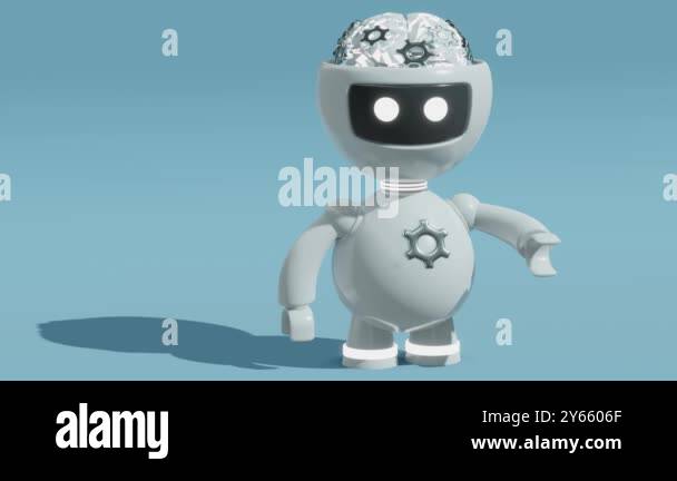 Friendly robot with gears in its brain. Minimal modern seamless motion ...