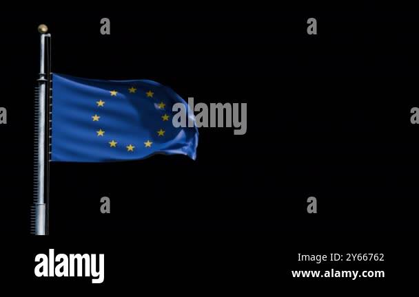 Raising the flag of European Union, transparent background, 3d ...
