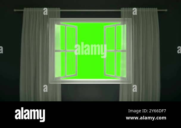Realistic window opening and closing on green screen background ...