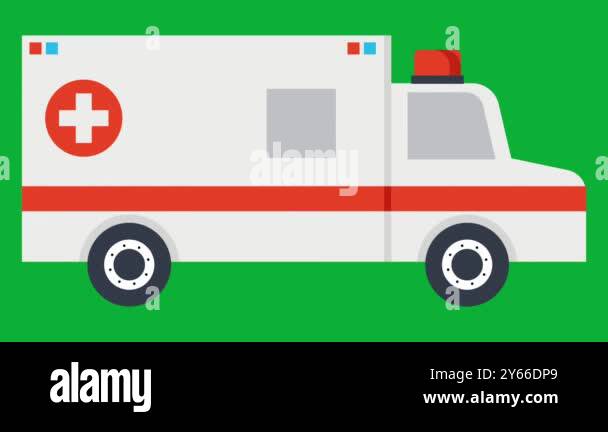Emergency ambulance driving on green screen, perfect for medical ...