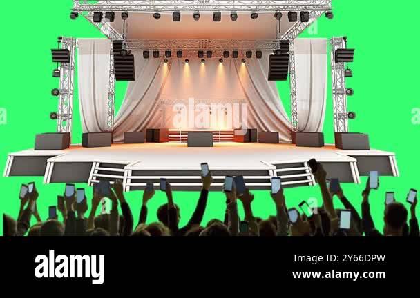 Energetic concert stage with cheering crowd on green screen for music ...