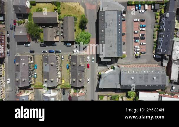 Straight down aerial drone footage of the town of Morley in Leeds West ...
