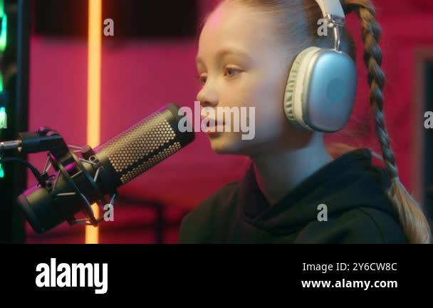 Caucasian little teen girl daughter child kid streamer gamer influencer ...