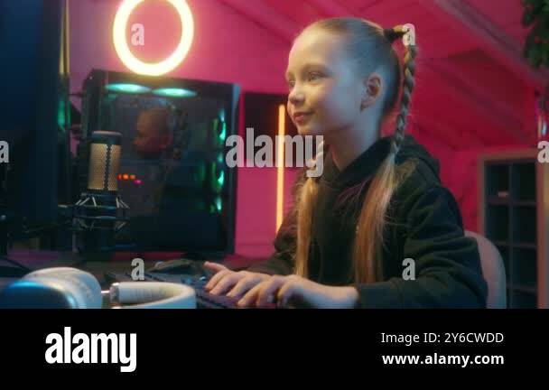 Caucasian little teen girl daughter child kid streamer gamer influencer ...