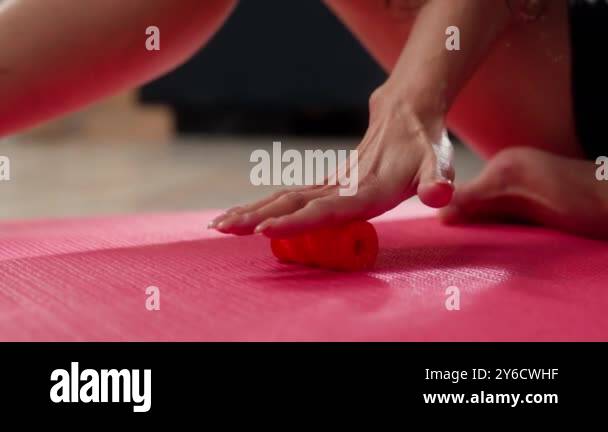 Unrecognizable Caucasian woman girl female hand rolling massages arm ...