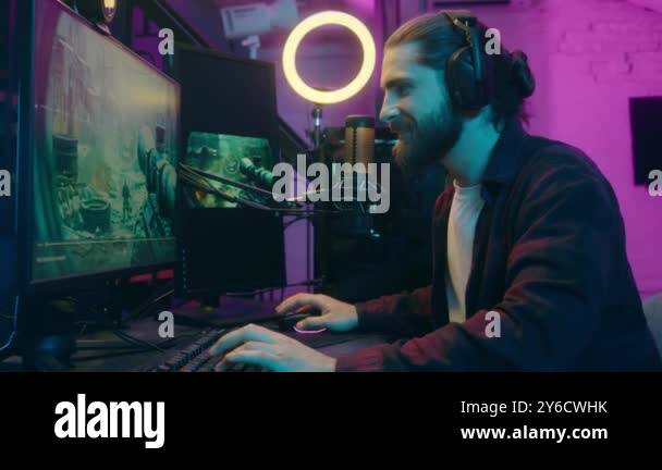 Angry furious Caucasian man male guy gamer online streamer influencer ...