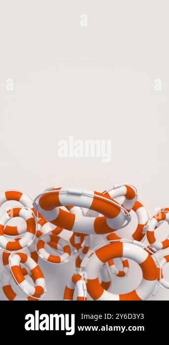 Lifebuoy drop from top and swing on the rope. Rescue, help concept ...