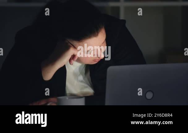 Work fatigue. Night shift. Exhausted workaholic overworked overweight ...