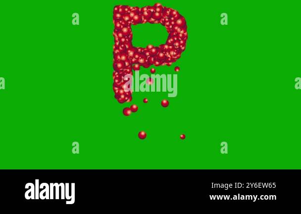 English alphabet P with red spheres on green screen background Stock ...