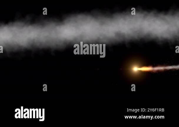 A trail of fire smoke and sparks from a fast-moving missile. The rocket ...