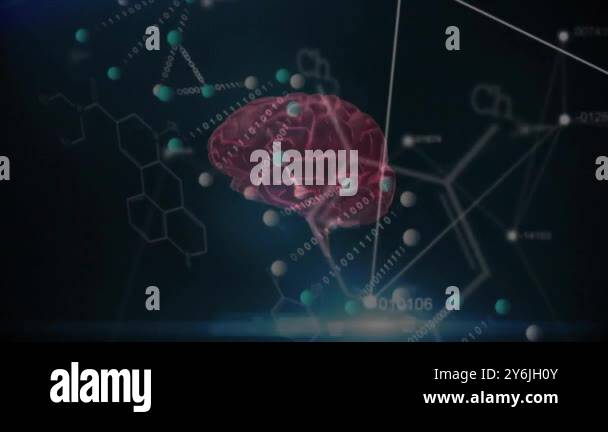 Neural network and data processing animation over abstract background ...