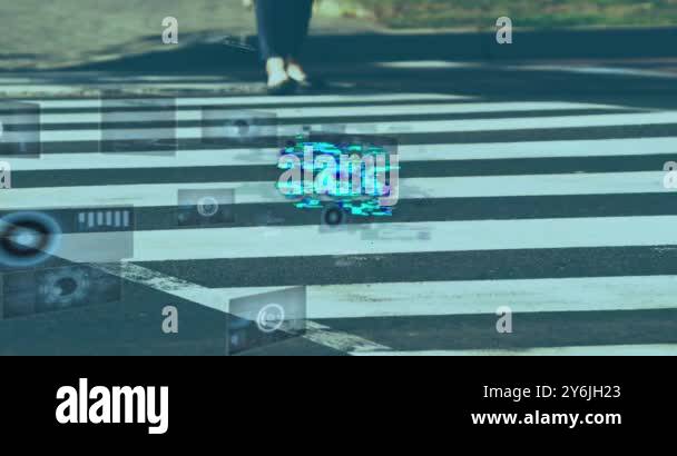 6G technology animation over pedestrian crosswalk with digital ...