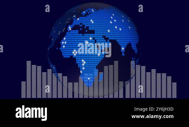 Digital globe with bar graph animation representing global data analytics. technology, progress ...