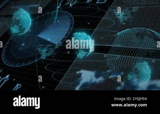 Digital Globe And Network Connections Animation Over Futuristic Grid Background Technology