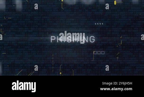 Phishing Text Animation Over Binary Code And Digital Data Background