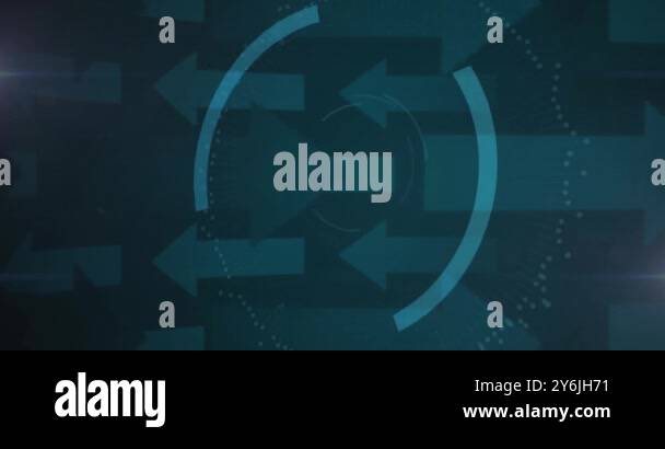 Binary code and circular patterns animation over digital interface background. Technology ...