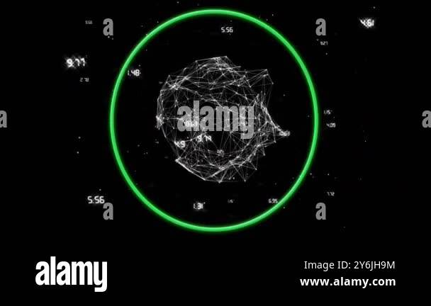 3D network sphere with data points animation inside green circle on ...