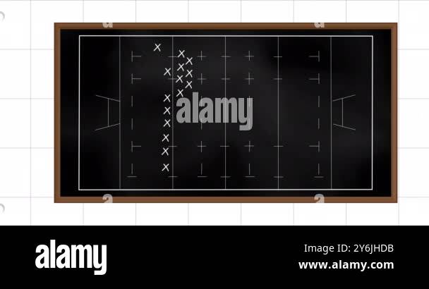 Football strategy animation on chalkboard with player positions and ...