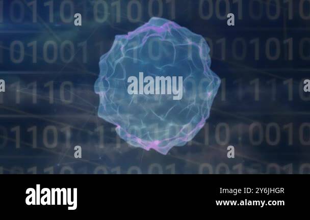 Digital Binary Coding Animation Over Abstract 3d Shape On Dark