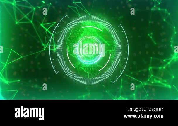 Rotating digital globe and geometric shapes, futuristic data ...