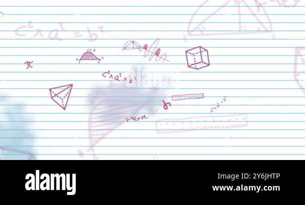 Geometric shapes and mathematical equations animation over watercolor ...