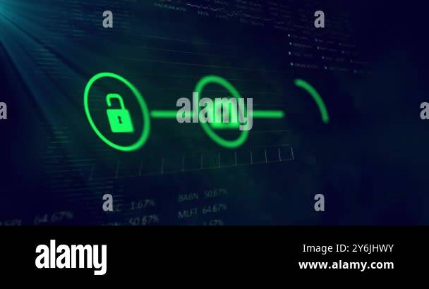 Smart home device icons connected in network, data processing animation ...