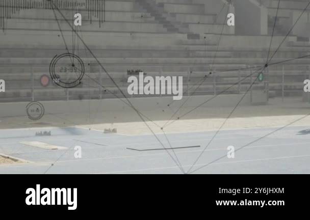 Running athlete on track with network connections animation over ...