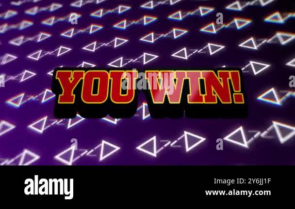 You win! text animation over glowing triangular patterns on purple ...