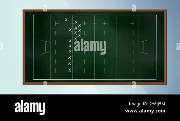 Football strategy animation on chalkboard with player positions and ...