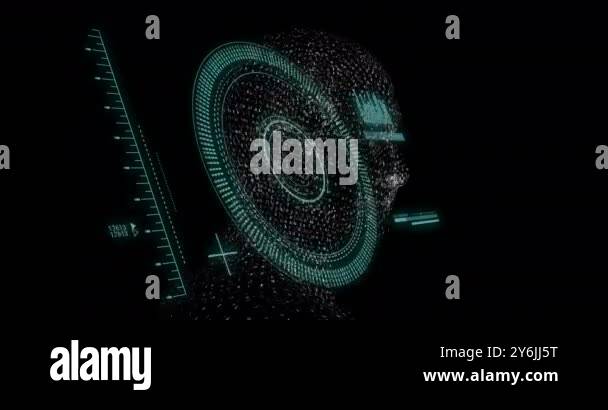 Digital human head with rotating circular interface, futuristic ...