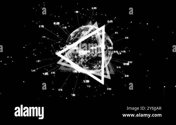 Geometric shapes and data points animation over globe with network ...