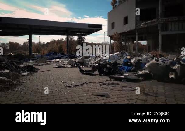 Abandoned area full of trash, debris, and ruined items. Abandoned ...