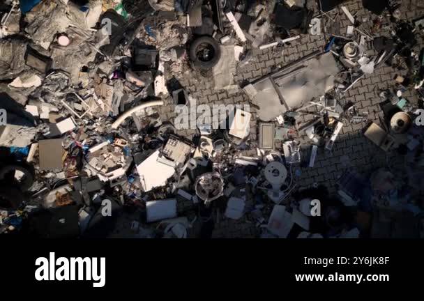 Abandoned area full of trash, debris, and ruined items. Abandoned ...