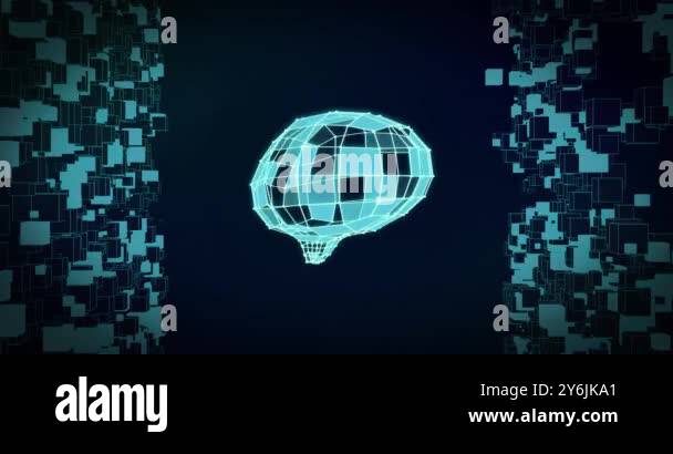 Digital skull wireframe and geometric shapes, futuristic animation ...