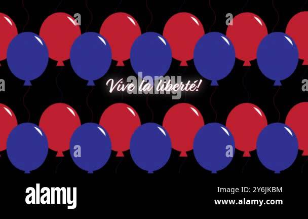 Animation of vive la liberte text with french flag coloured balloons on ...