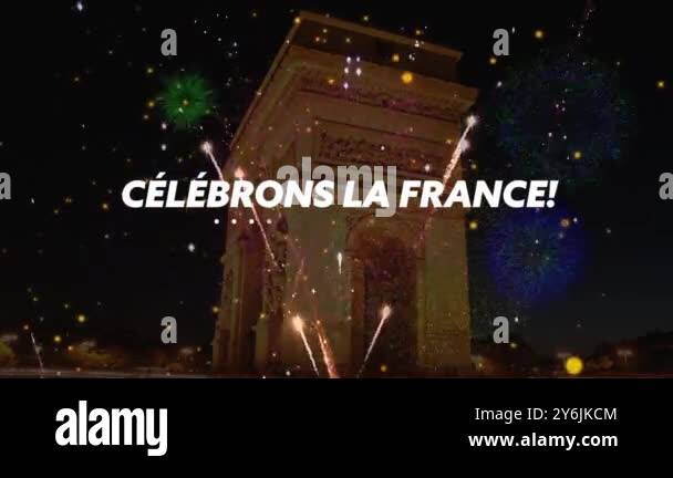 Animation of celebrons la france text with confetti over paris ...