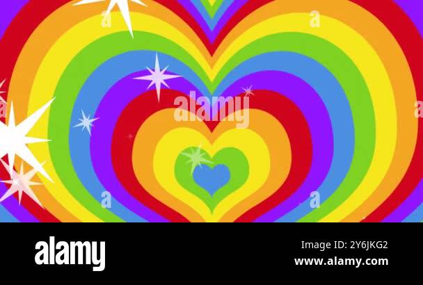 Animation of pride lgbtq text and stars falling over rainbow background ...