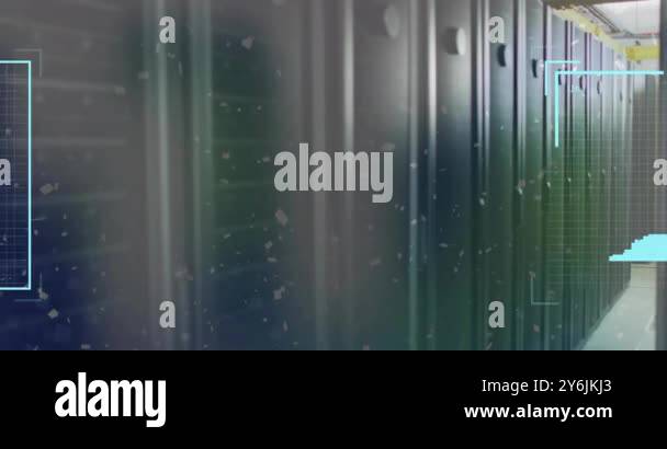 Digital facial recognition animation over server racks in data center ...