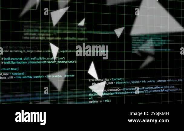 Programming Code And Geometric Shapes Animation Over Grid Background Technology Coding