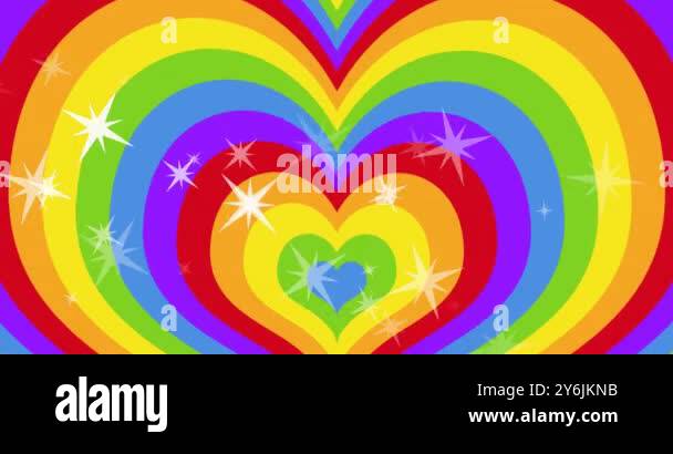 Animation of pride lgbtq text and stars falling over heart rainbow ...