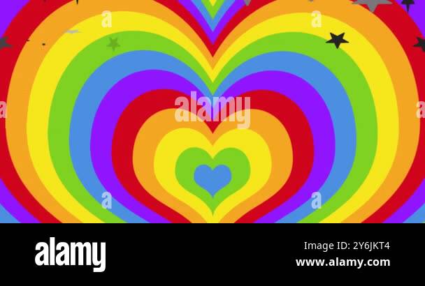 Animation of queer lgbtq text and stars falling over rainbow background ...