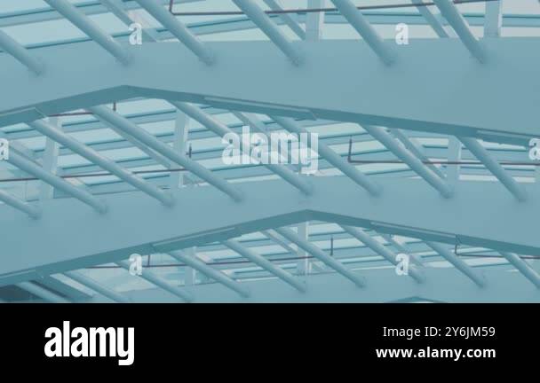 A Modern Architectural Structure Featuring A Series Of Intersecting Beams And Glass Panels