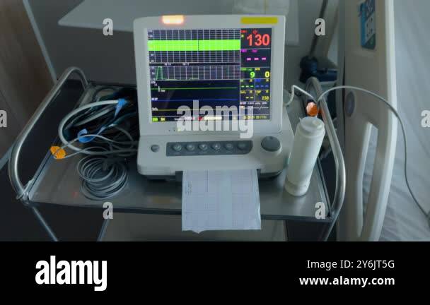 Close-up image in a modern private hospital of the cardiomonitor ...